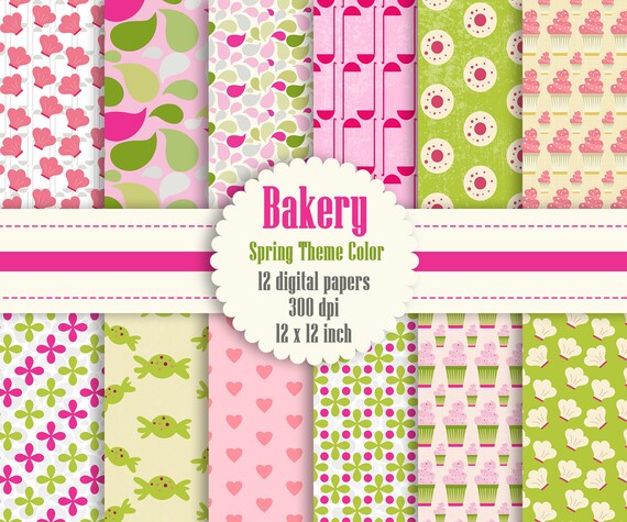 12 Bakery Digital Papers in Spring Theme Color in 12 Inch | Etsy