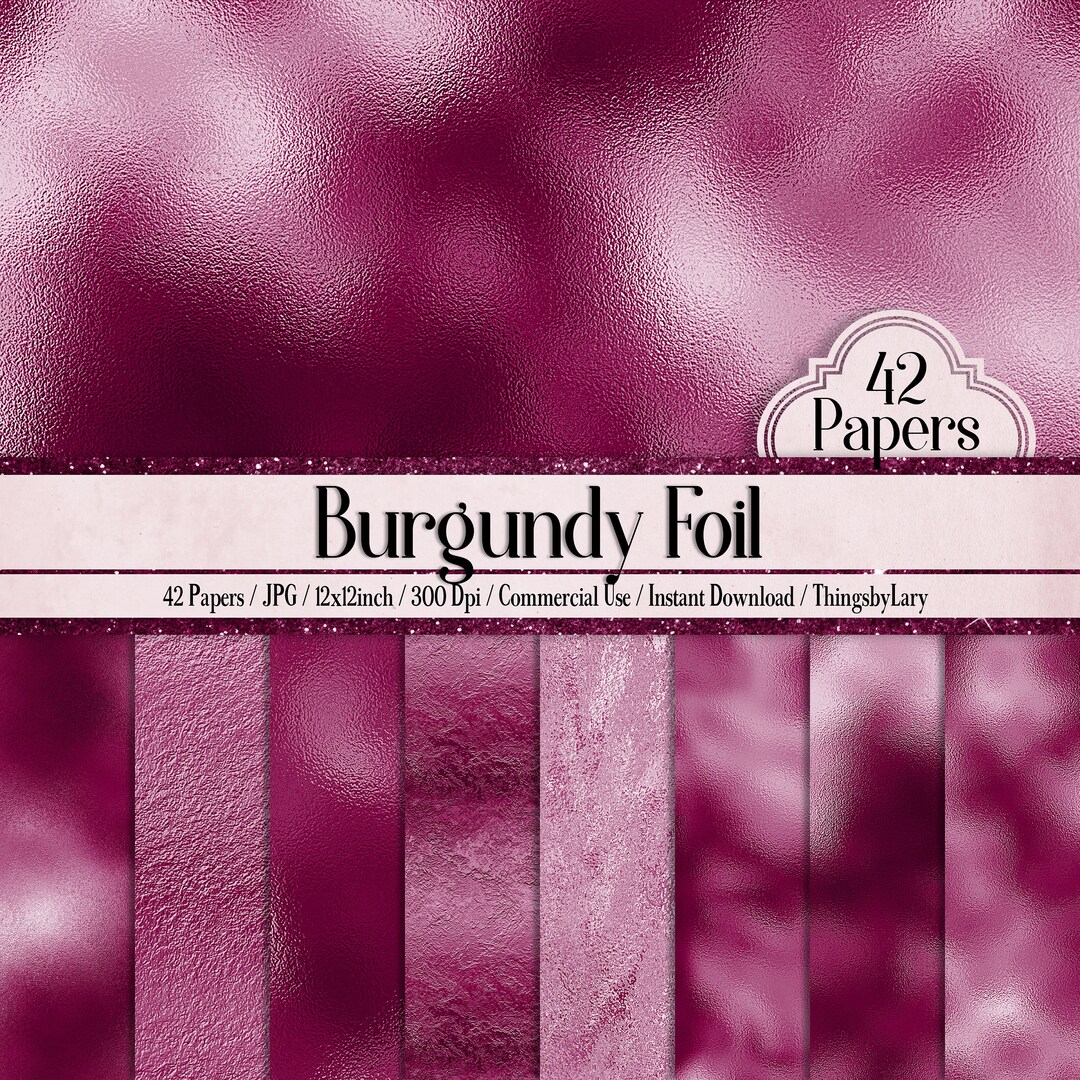 42 Burgundy Foil Papers 12 Inch, 300 Dpi Planner Paper, Commercial Use ...
