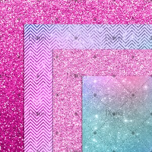 16 Magical Fairy Tale Unicorn Mermaid Glitter Digital Papers Commercial ...