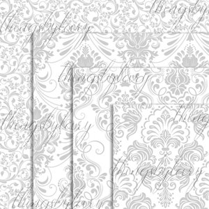 42 Seamless White and Silver Damask and Ornament Papers 12 Inch 300 Dpi ...