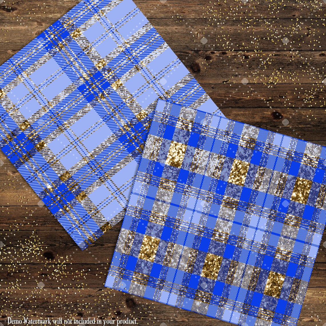 16 Luxury Gold and Royal Blue Glitter Plaid Tartan Digital - Etsy