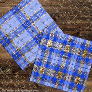 16 Luxury Gold and Royal Blue Glitter Plaid Tartan Digital Paper Pack ...