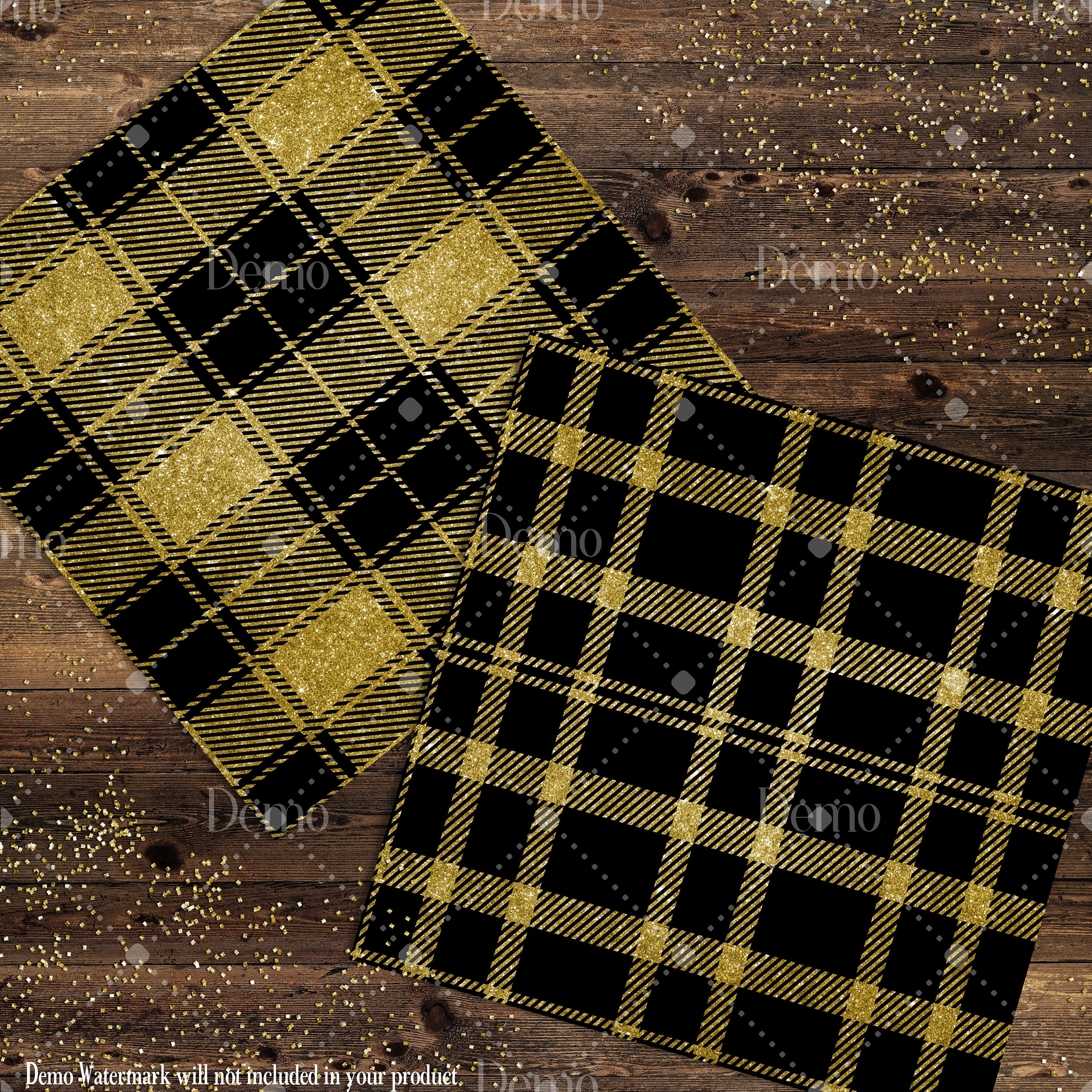 16 Gold Glitter Tartan Plaid Gingham Check Digital Papers 12inch 300 ...