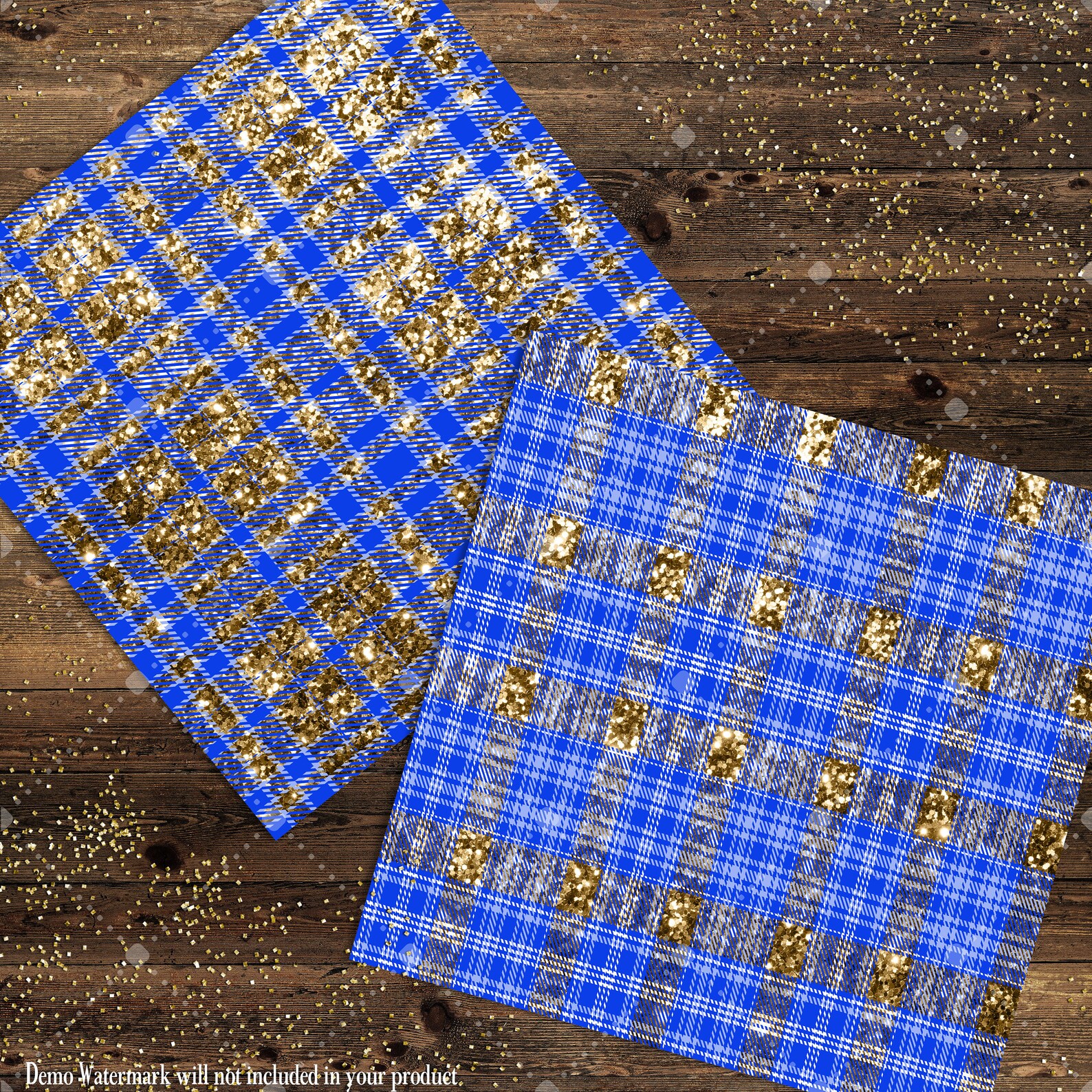 16 Luxury Gold and Royal Blue Glitter Plaid Tartan Digital | Etsy