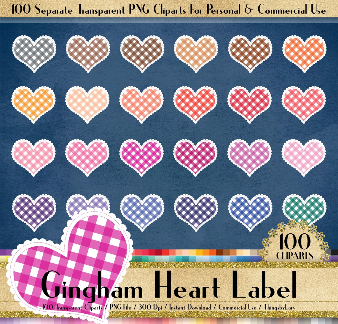 100 Gingham Heart Frame Cliparts,100 PNG Clipart,100 Transparent Clip ...