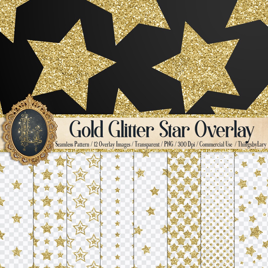 12 Gold Glitter Star Overlay Images, Transparent PNG 300 Dpi 12inch ...