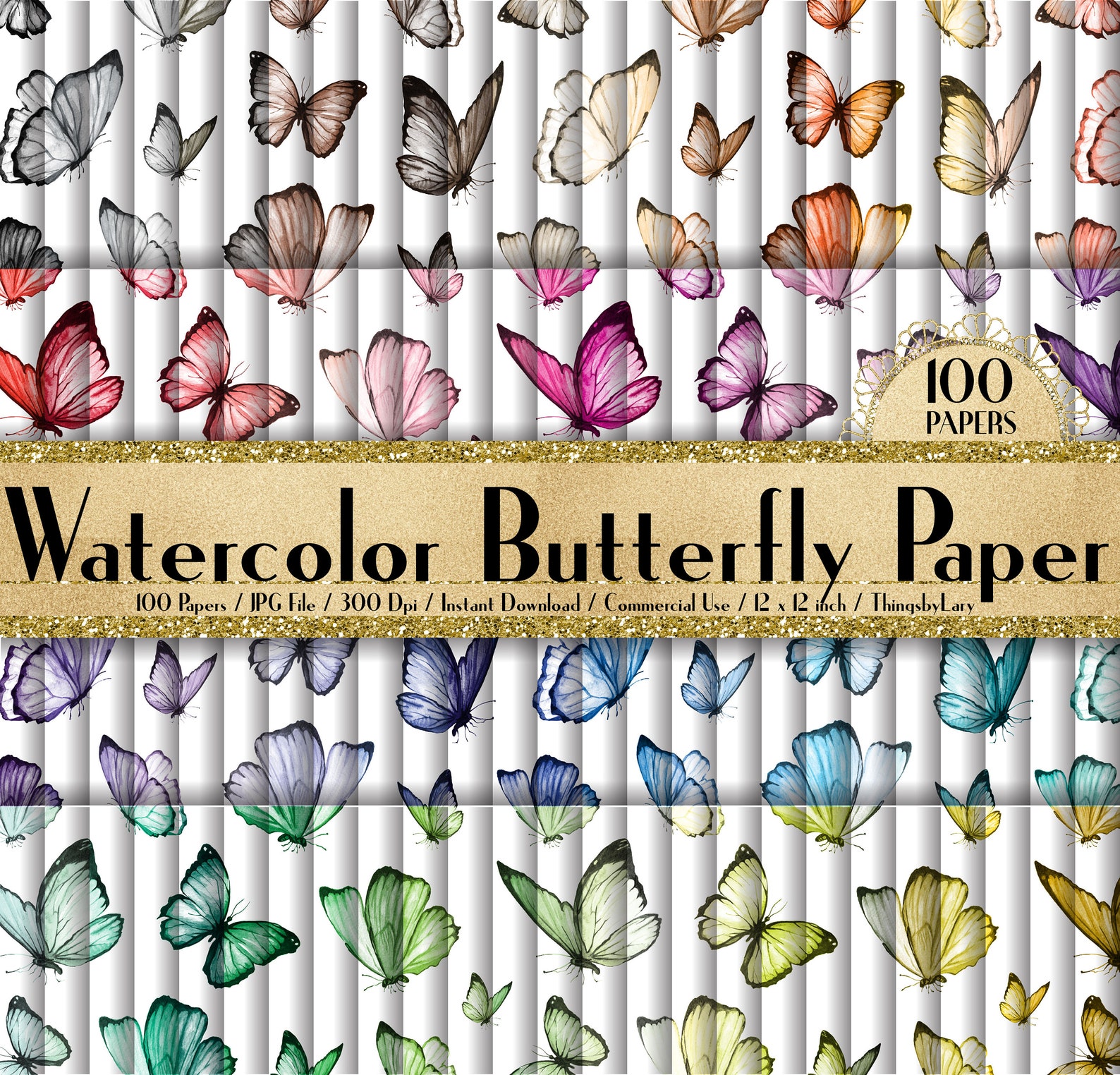 100 Seamless Watercolor Butterfly Paper in 12inch300 Dpi - Etsy