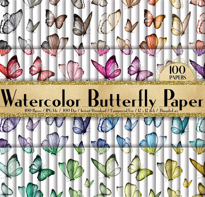 100 Seamless Watercolor Butterfly Paper in 12inch,300 Dpi Planner Paper ...