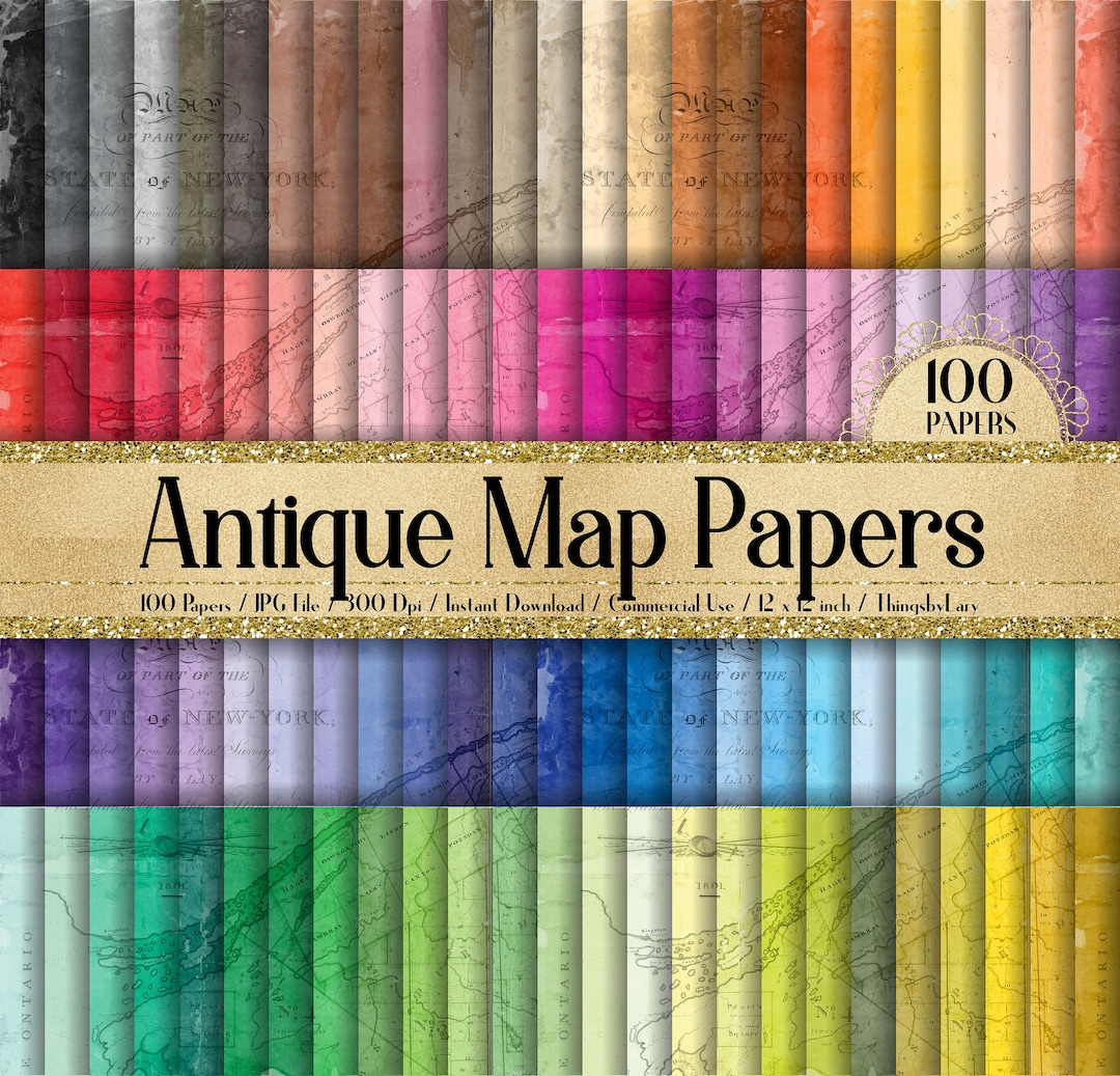 100 Vintage Maps Digital Papers 12x12" 300 Dpi Commercial Use Planner ...