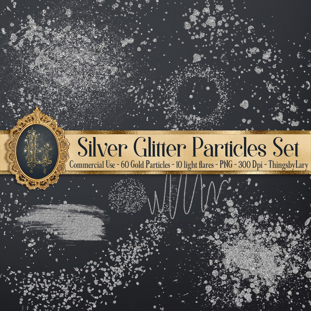 70 Silver Glitter Particles Set PNG Overlay Images Commercial Use Dusty ...