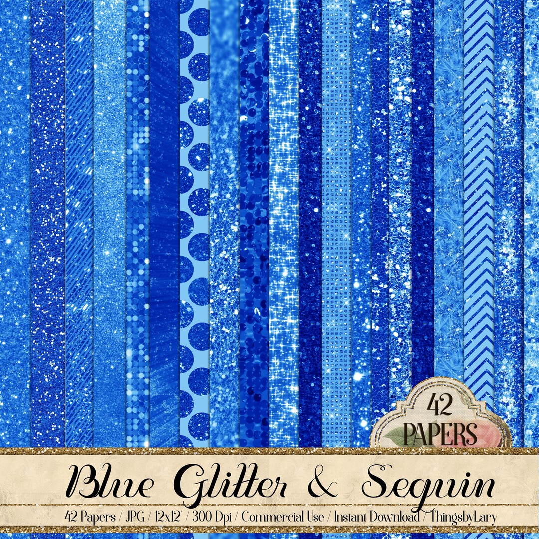 42 Blue Glitter and Sequin Digital Papers Commercial Use Instant Sequin ...