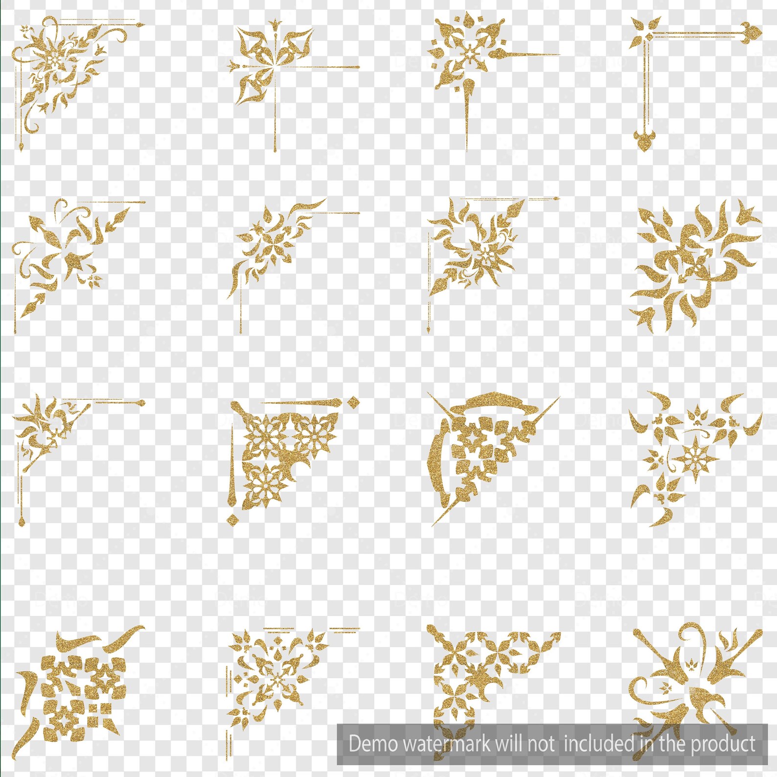 16 Gold Glitter Corner Borders,floral Ornament,corner Wedding ...