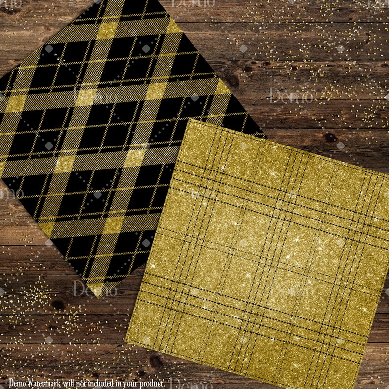 16 Gold Glitter Tartan Plaid Gingham Check Digital Papers 12inch 300 ...