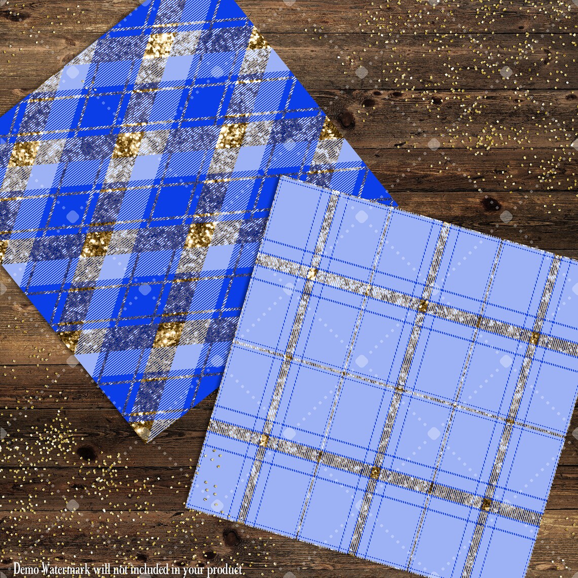 16 Luxury Gold and Royal Blue Glitter Plaid Tartan Digital - Etsy