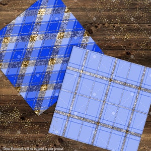 16 Luxury Gold and Royal Blue Glitter Plaid Tartan Digital Paper Pack ...