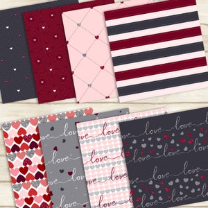 16 Red and Gray Love Seamless Papers 12 X 12 Inch 300 Dpi Instant ...