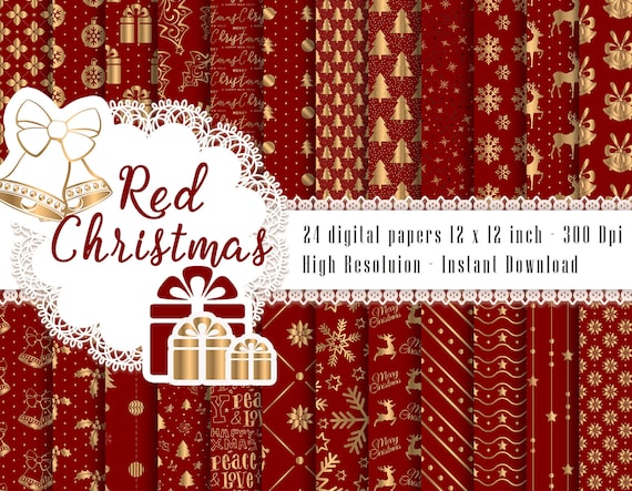 24 Red & Gold Christmas Digital Papers 12 x 12 inch 300 Dpi | Etsy