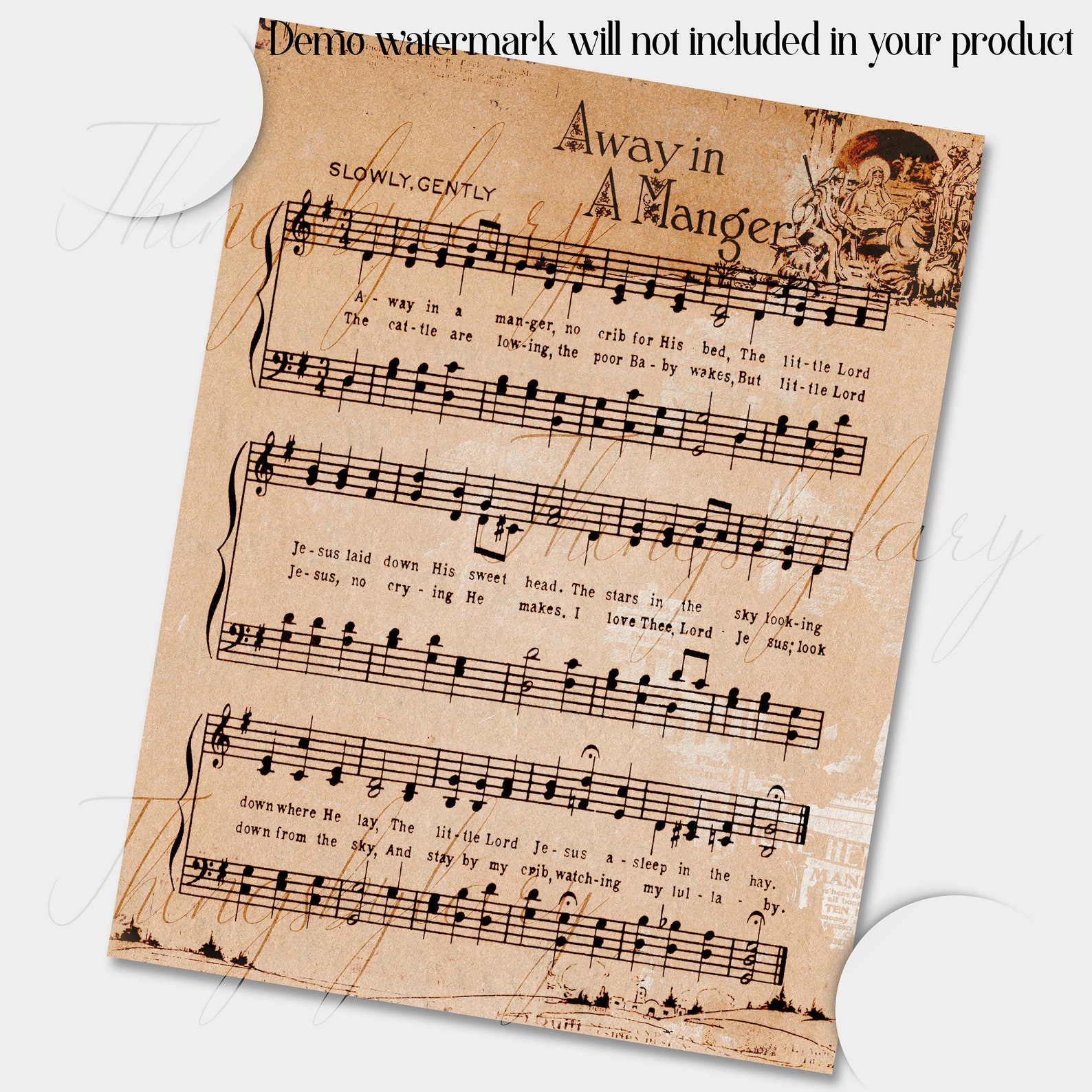16 Vintage Christmas Music Sheet Digital Papers 8.5x11 Christian Hymns ...