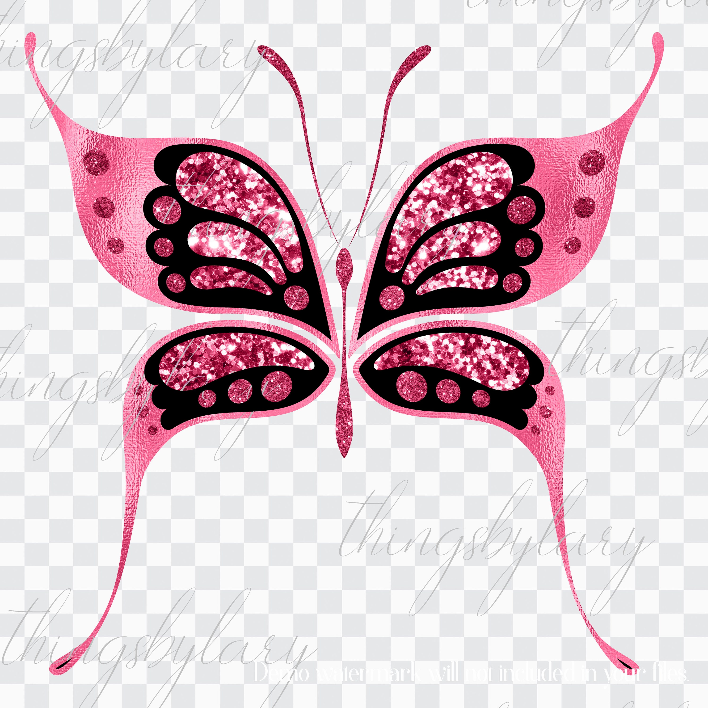 30 Pink Foil and Glitter Butterflies Digital Images PNG300 Dpi Instant ...