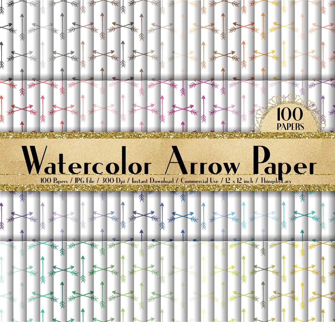 100 Seamless Watercolor Arrow Paper in 12" X 12", 300 Dpi Planner Paper ...
