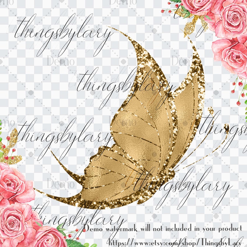 15 Gold Glitter Foil Butterfly Clip Arts 300 Dpi Instant Download ...