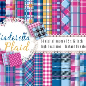 24 Pink and Blue Plaid Digital Papers 12inch 300 Dpi Instant Download ...