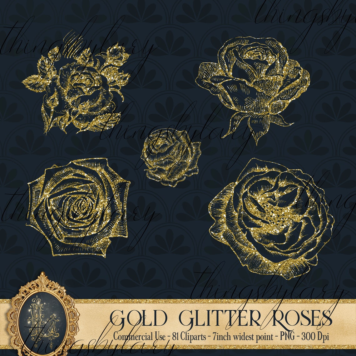 Gold Glitter Rose Sets, 300 Dpi, Instant Download, Commercial Use ...