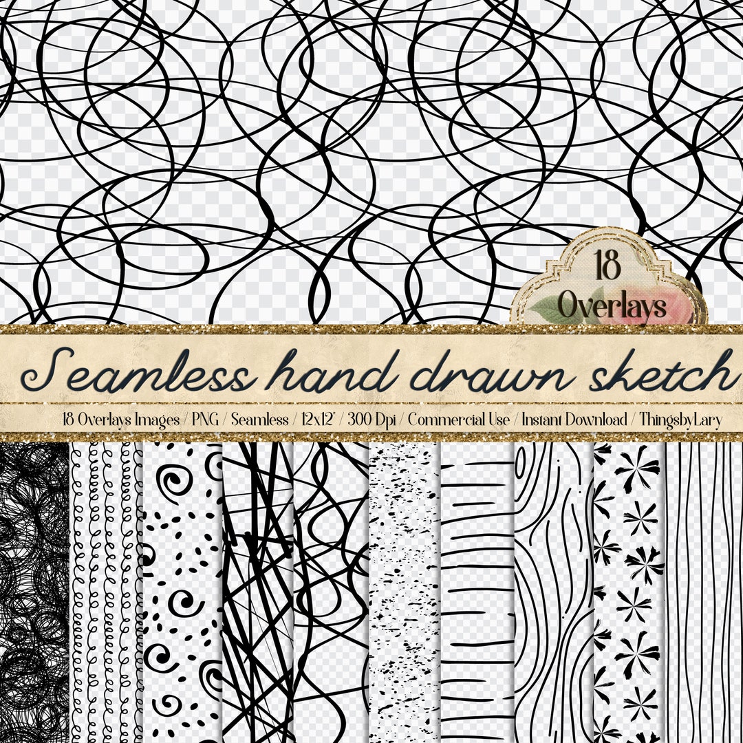 18 Seamless Hand Drawn Scribble Transparent Overlay PNG Commercial Use ...