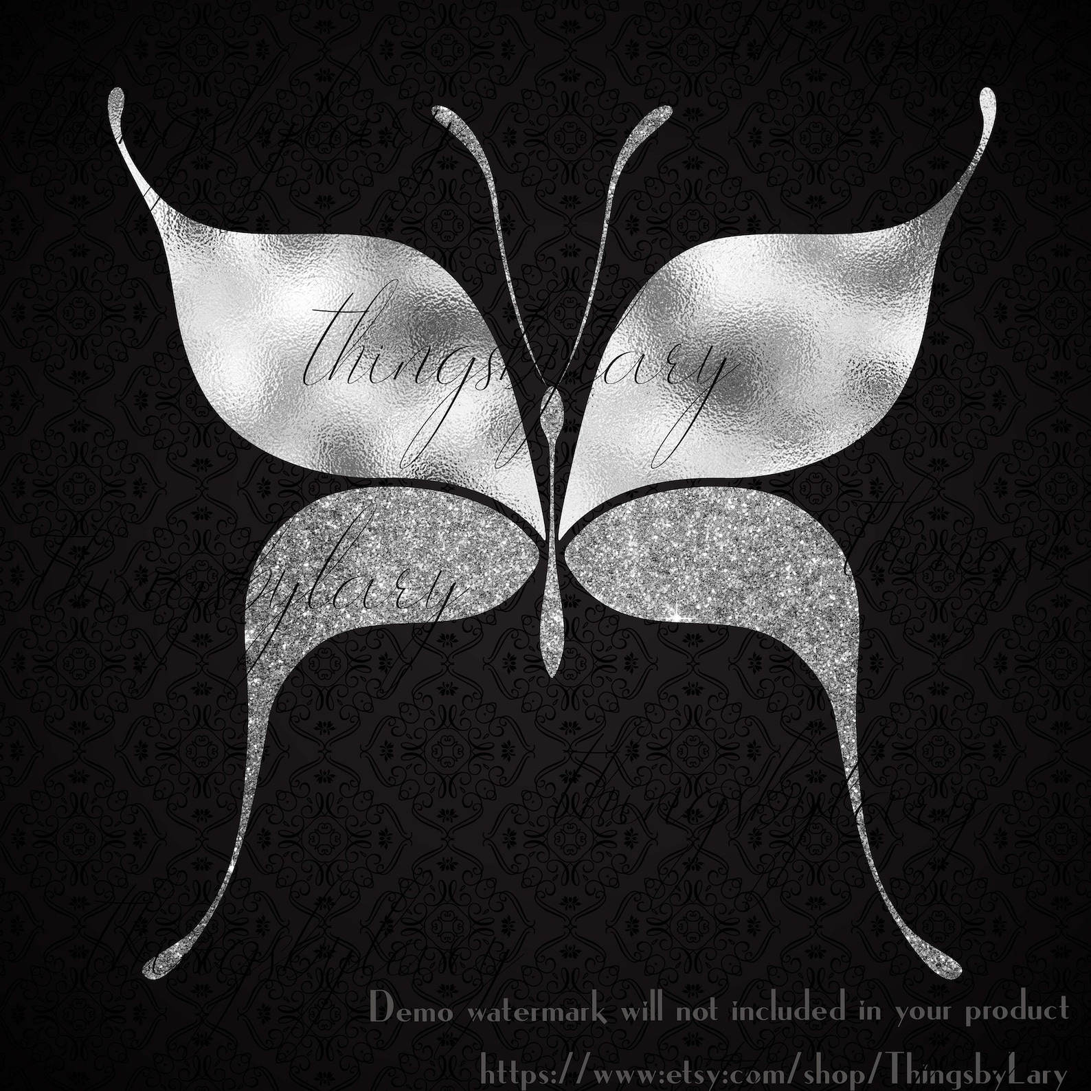 30 Metallic Silver Foil and Glitter Butterfly Digital Images 300 Dpi ...