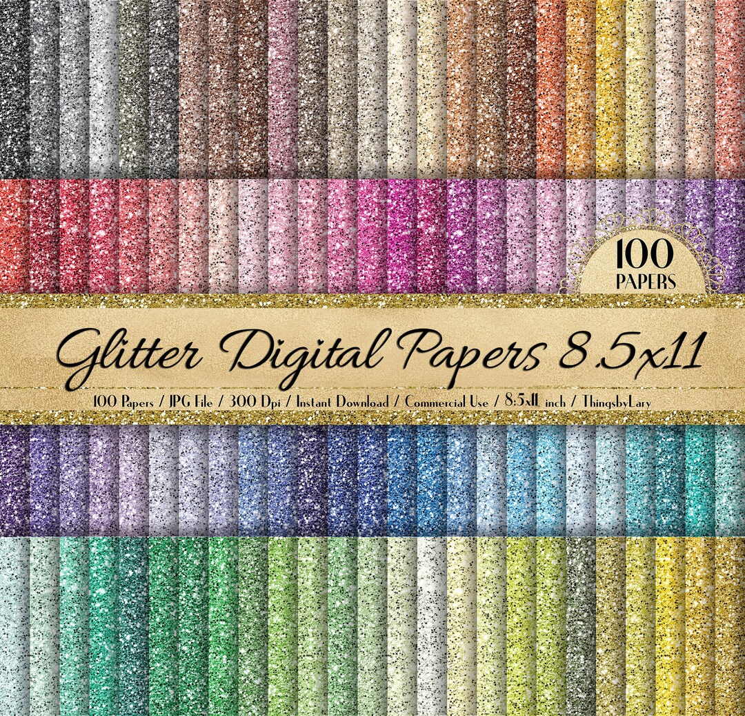 100 Glitter Digital Papers 8.5x11" 300 Dpi Planner Paper Commercial Use ...