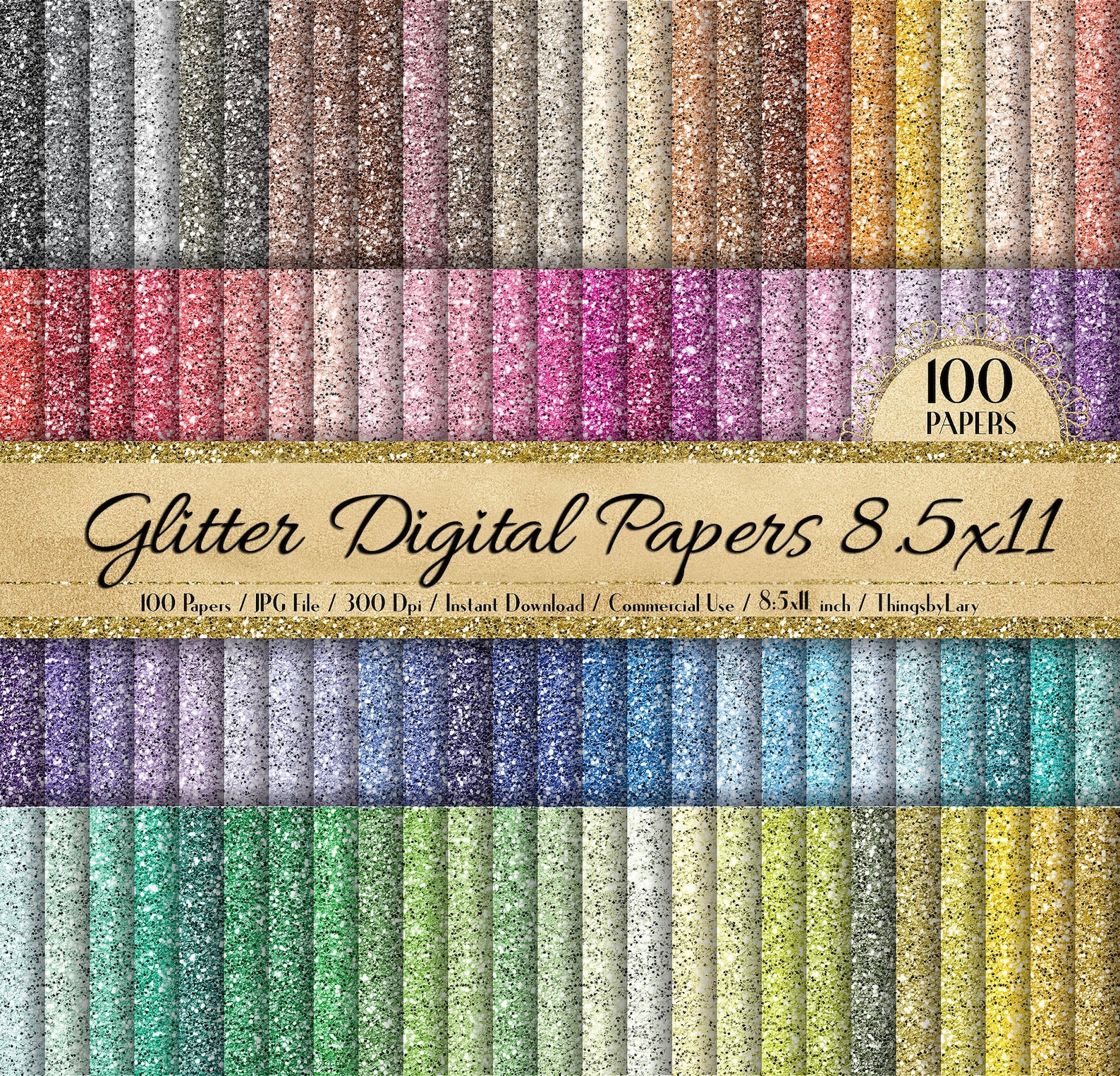 100 Glitter Digital Papers 8.5x11 300 Dpi Planner Paper - Etsy