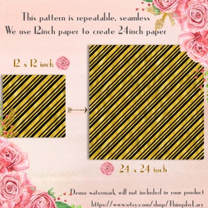16 Black and Gold Seamless Striped Pattern Digital Papers 12 Inch 300 ...