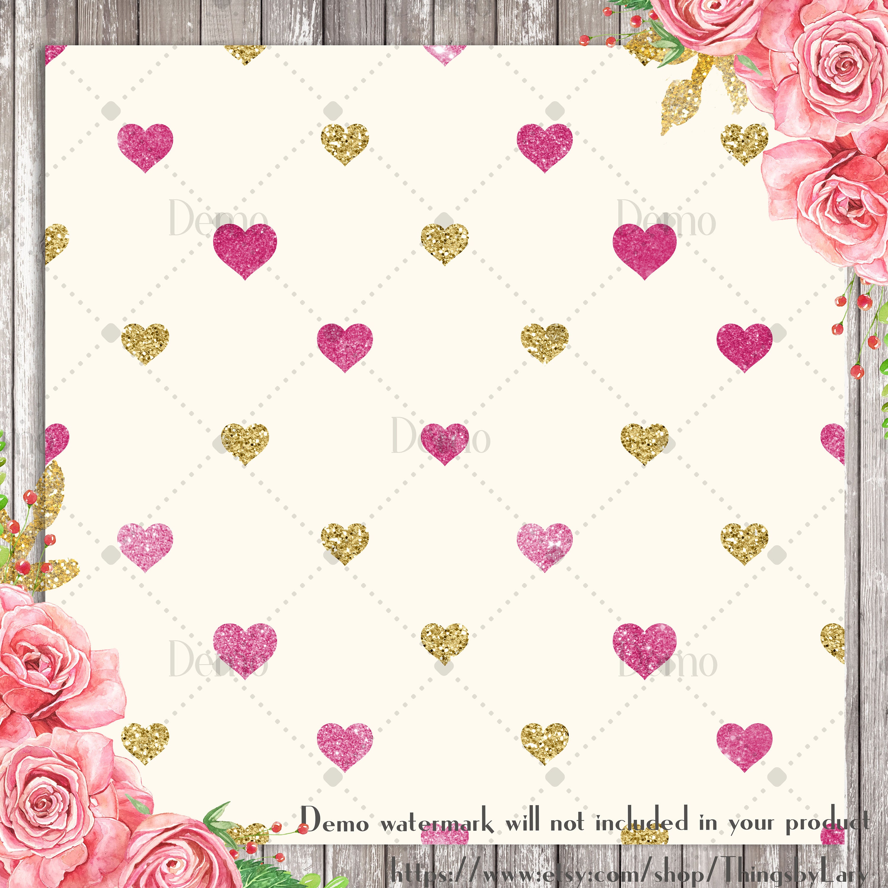 16 Gold Glitter and Pink Heart Digital Papers Commercial Use - Etsy