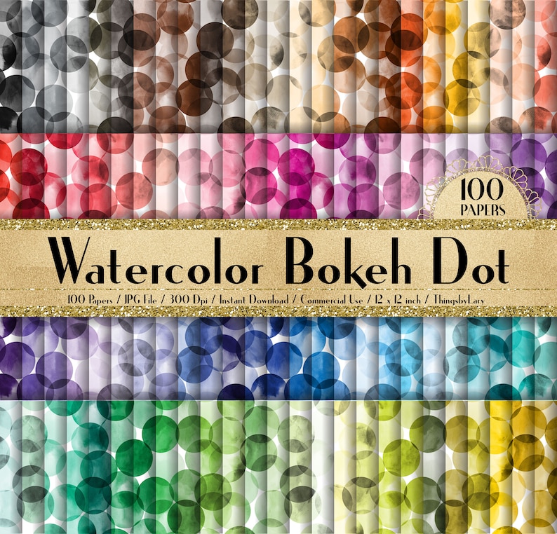 100 Seamless Watercolor Bokeh Dot Paper 12 Inch 300 Dpi Instant ...