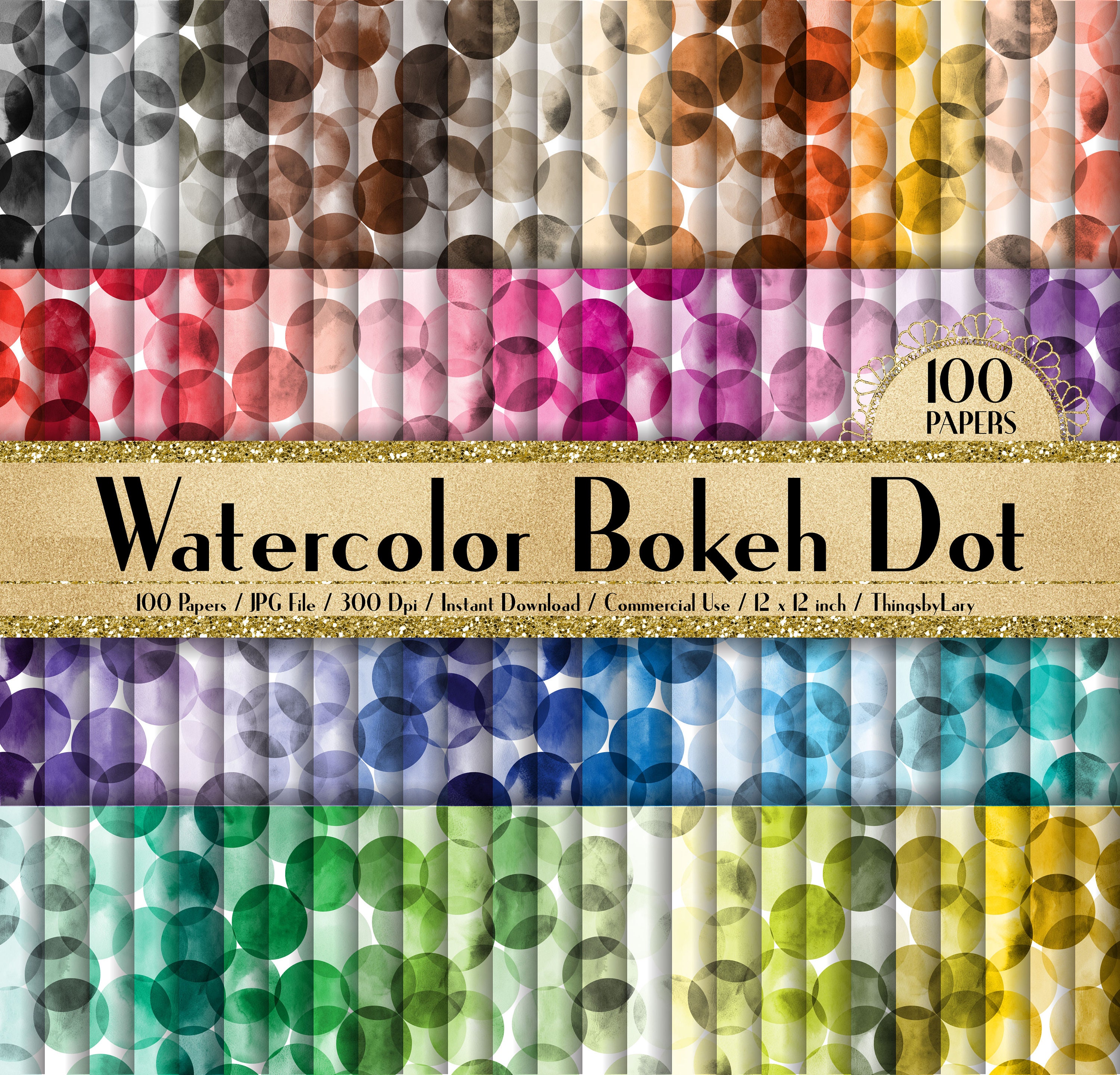 100 Seamless Watercolor Bokeh Dot Paper 12 Inch 300 Dpi Instant ...