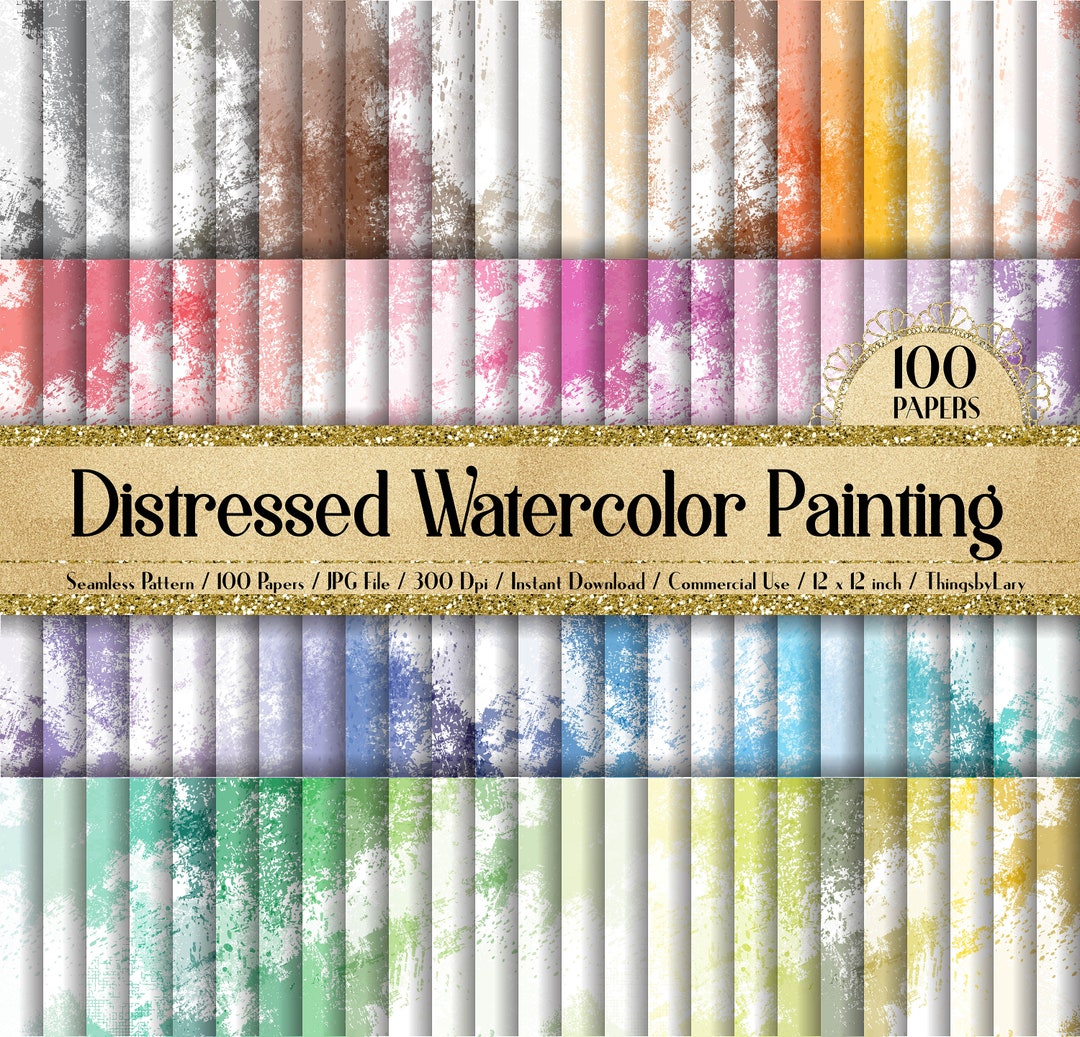 100 Seamless Distressed Watercolor Painting Digital Papers 12inch 300 ...