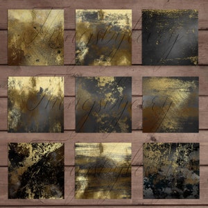 16 Distressed Metallic Gold Foil and Black Digital Papers 12" 300 Dpi ...