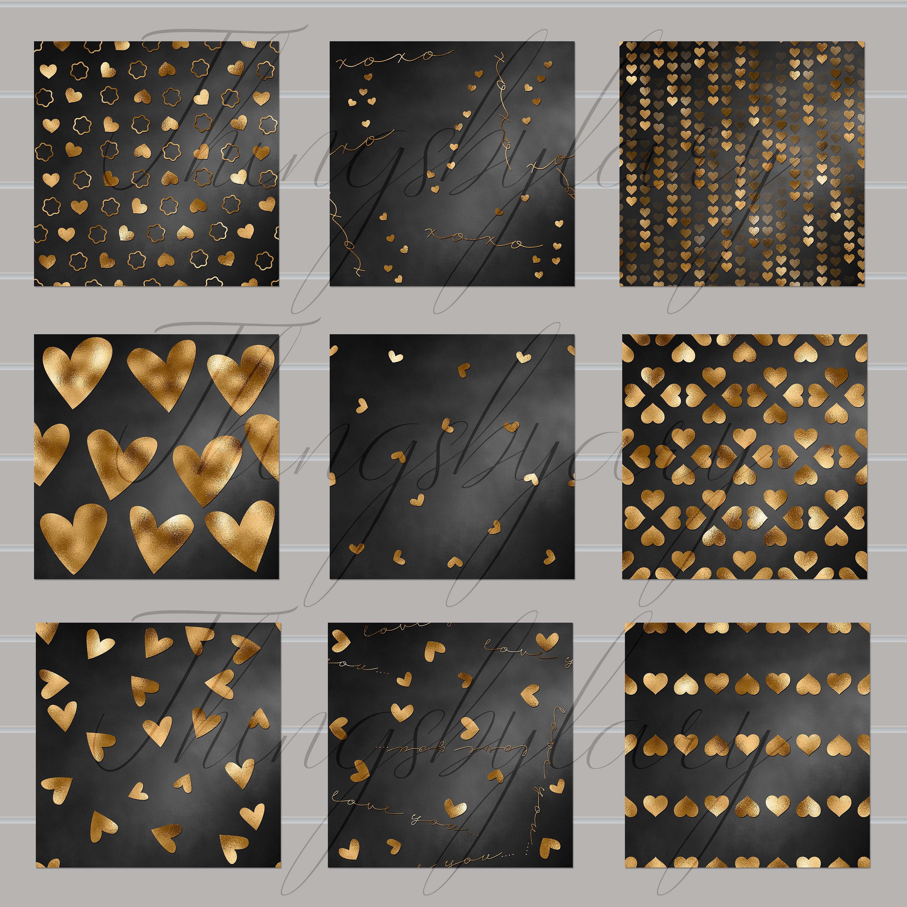 30 Black and Gold Valentine Heart Love Digital Papers 12 Inch | Etsy
