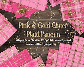 16 Antique Gold Glitter Plaid Tartan Digital Paper Pack 12inch | Etsy
