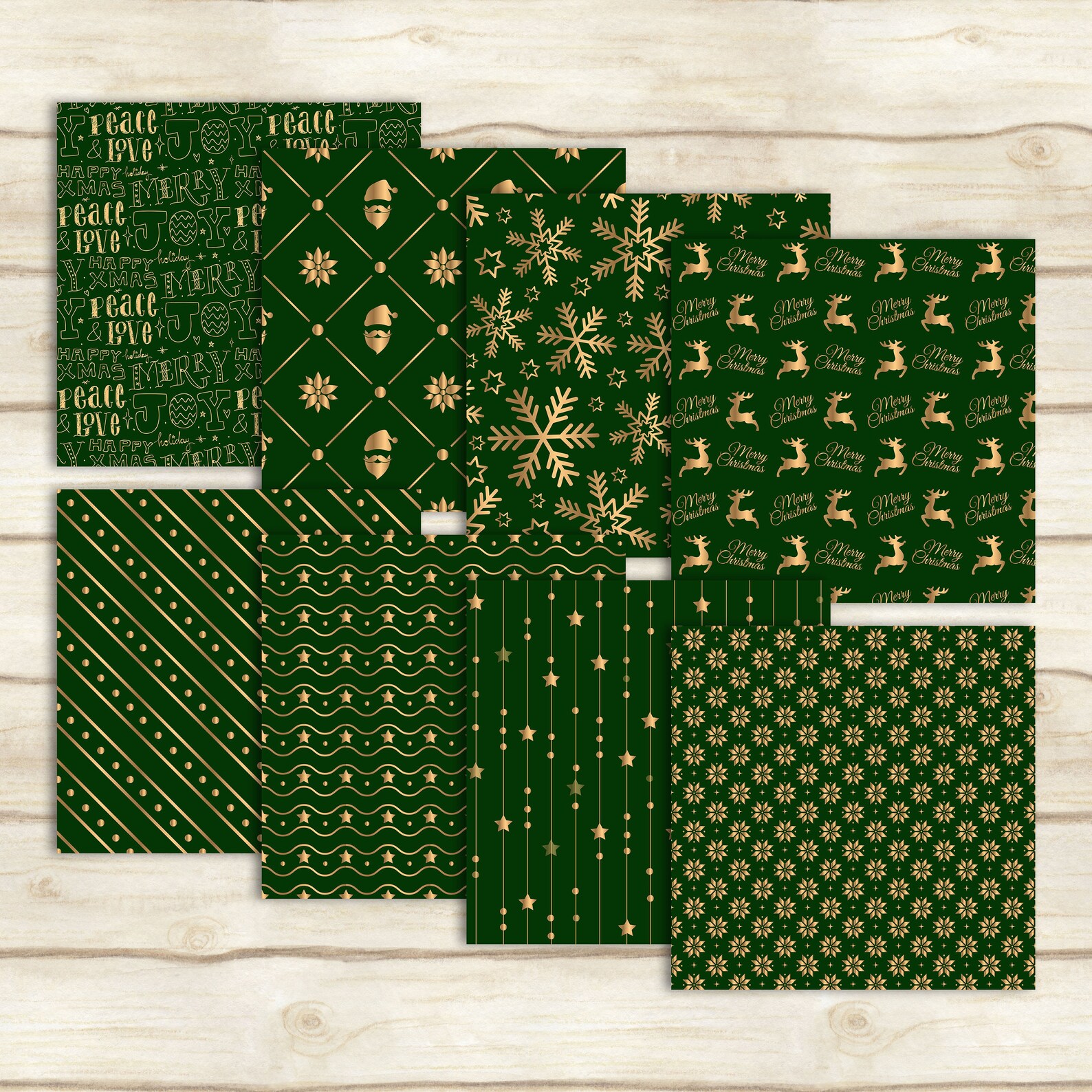 24 Green & Gold Christmas Digital Papers 12 X 12 Inch 300 Dpi Instant ...