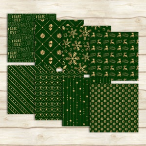 24 Green & Gold Christmas Digital Papers 12 X 12 Inch 300 Dpi Instant ...