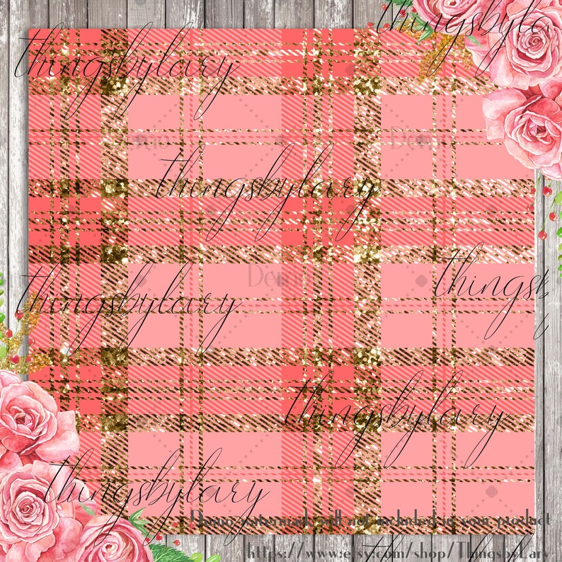 16 Gold Glitter and Peach Plaid Tartan Digital Paper Pack - Etsy