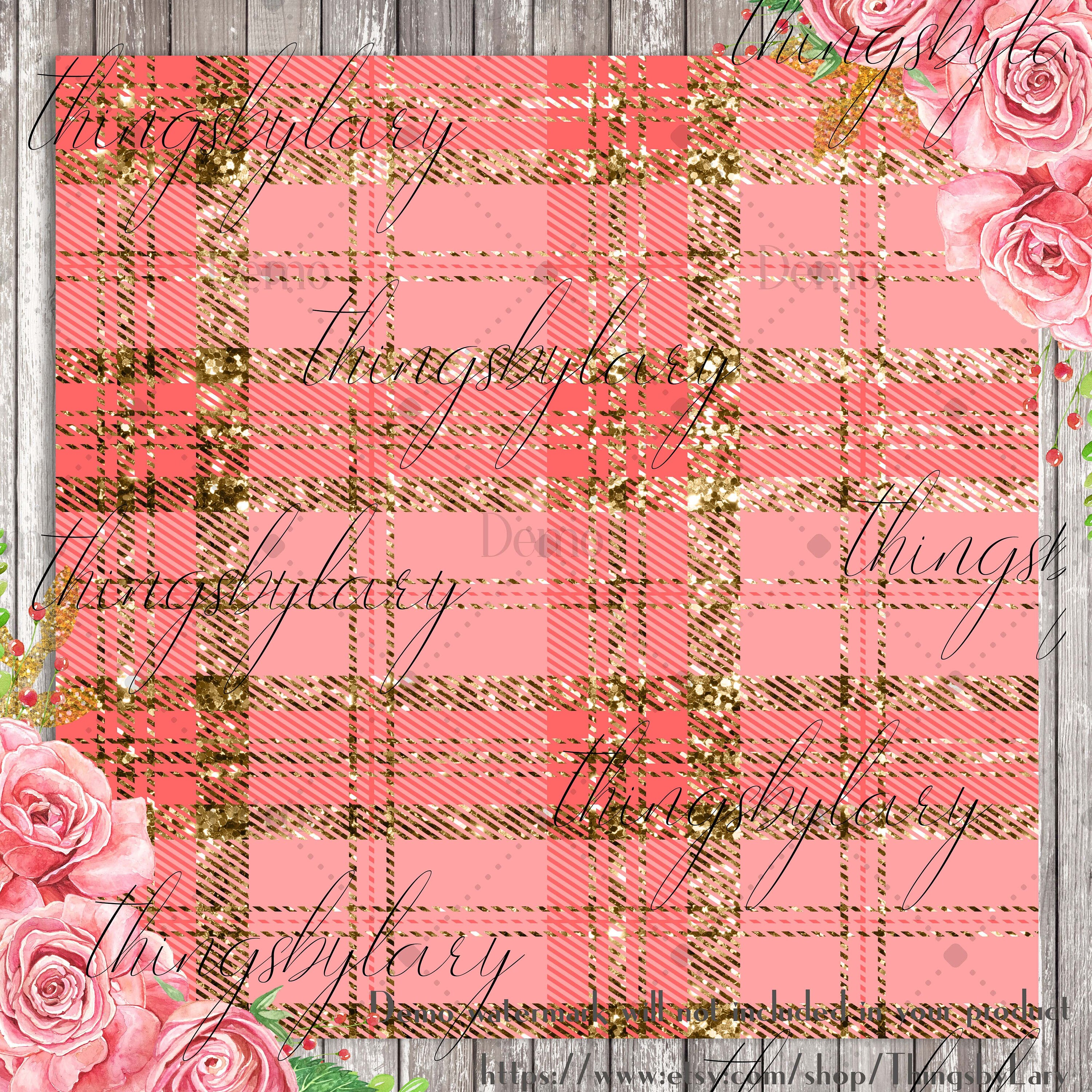 16 Gold Glitter and Peach Plaid Tartan Digital Paper Pack | Etsy