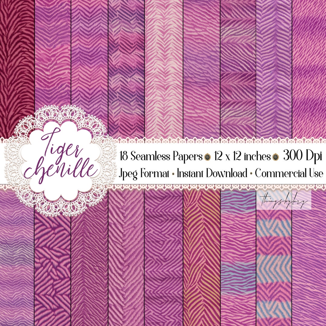 18 Seamless Pink Purple Tiger Print Chenille Fabric Digital Papers ...