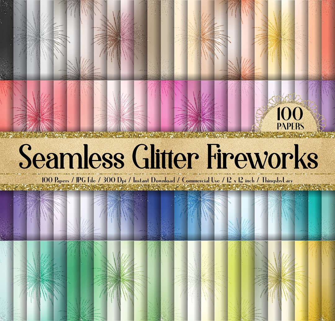 100 Seamless Glitter Firework Digital Papers 12x12" 300 Dpi Instant ...