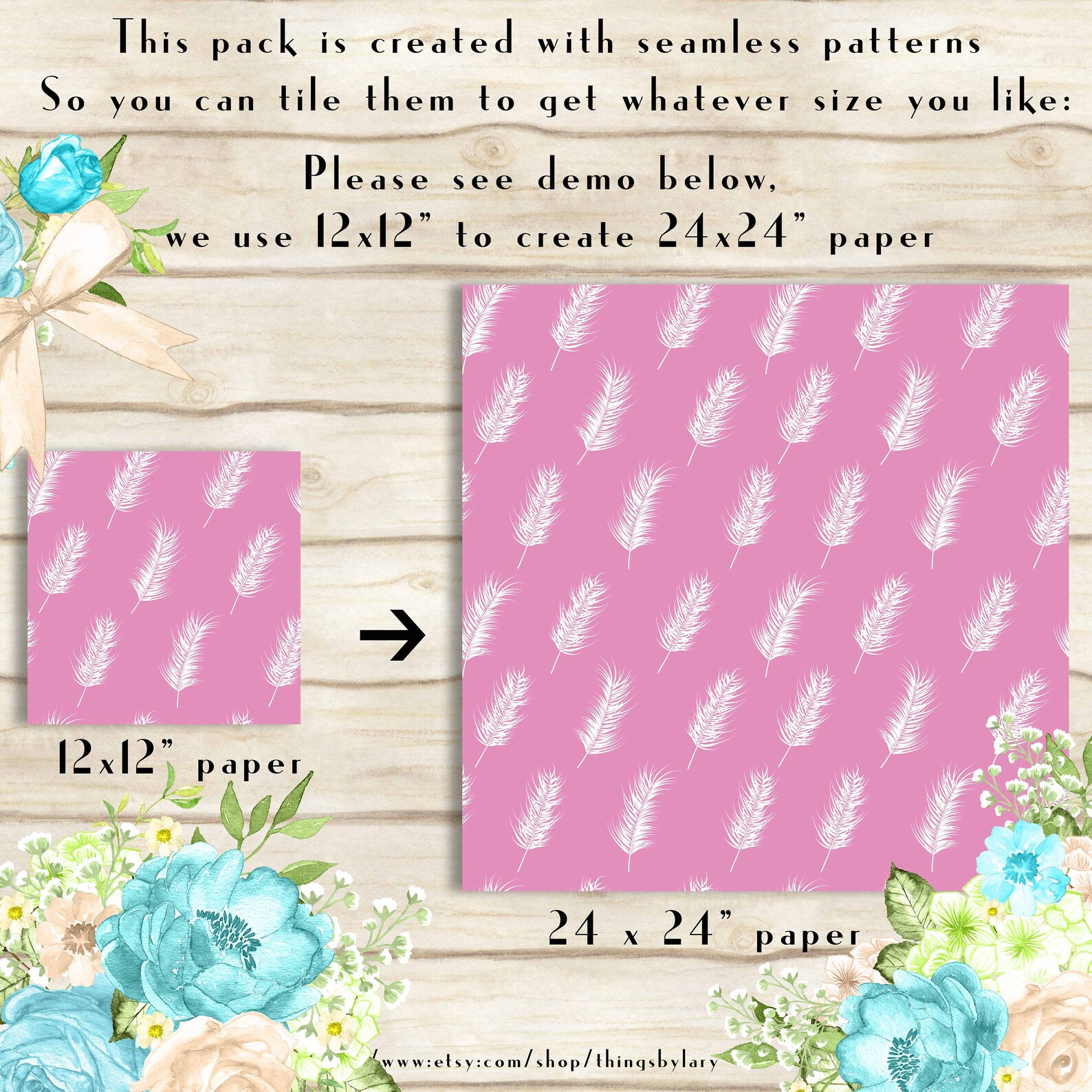 100 Seamless White Feather Papers in 12" X 12", 300 Dpi Planner Paper ...
