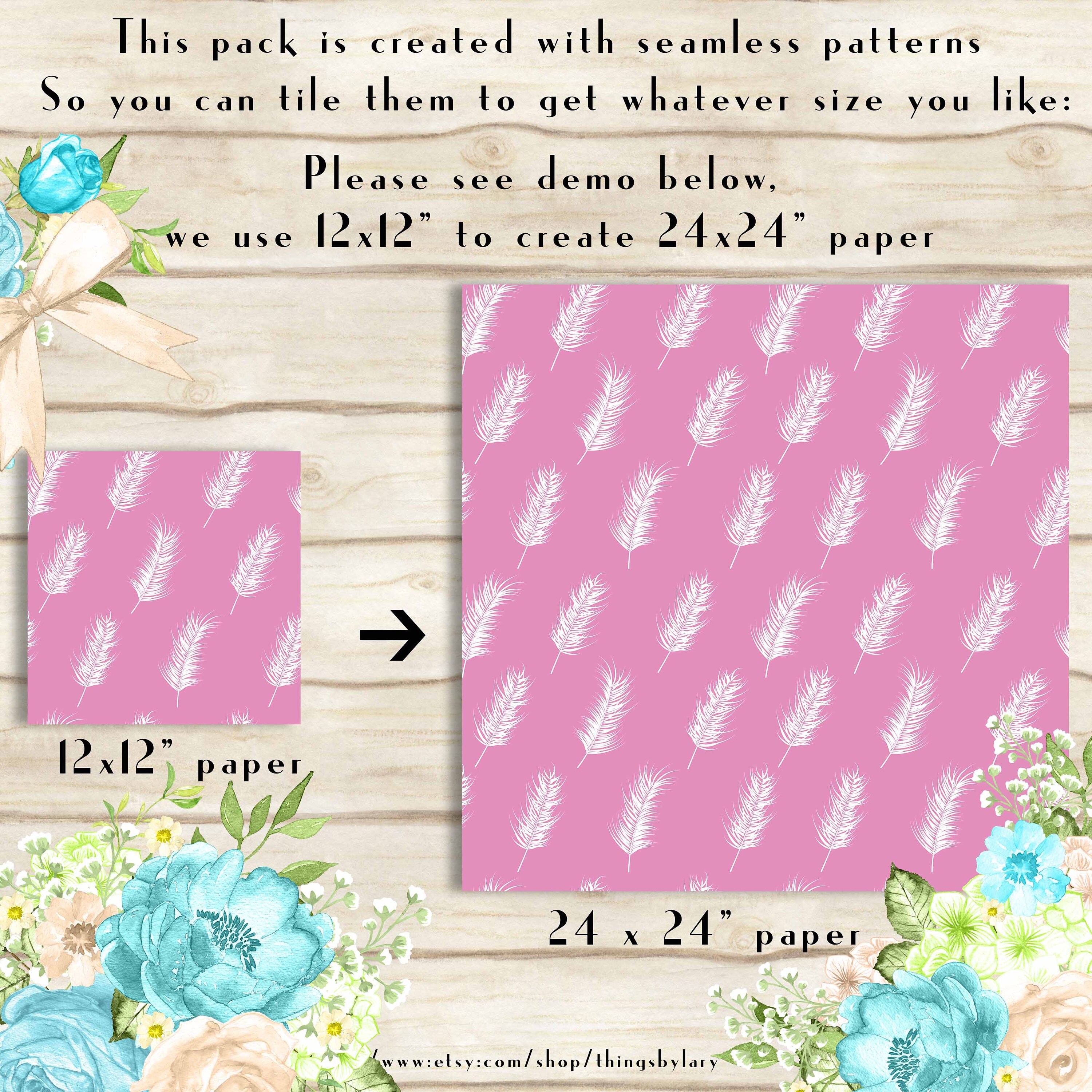 100 Seamless White Feather Papers in 12" X 12", 300 Dpi Planner Paper ...