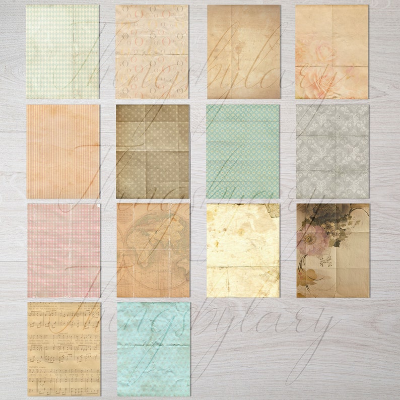 30 Folded Crumpled Antique Vintage Old Digital Papers Vol.2 8.5x11 300 ...