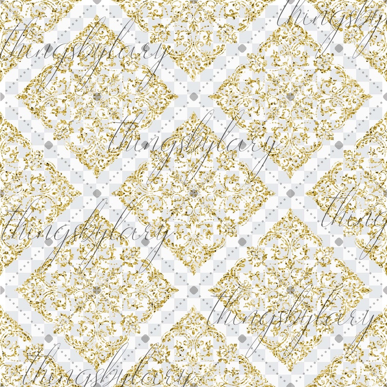 42 Gold Glitter Seamless Damask Ornament Overlays 12inch Transparent ...