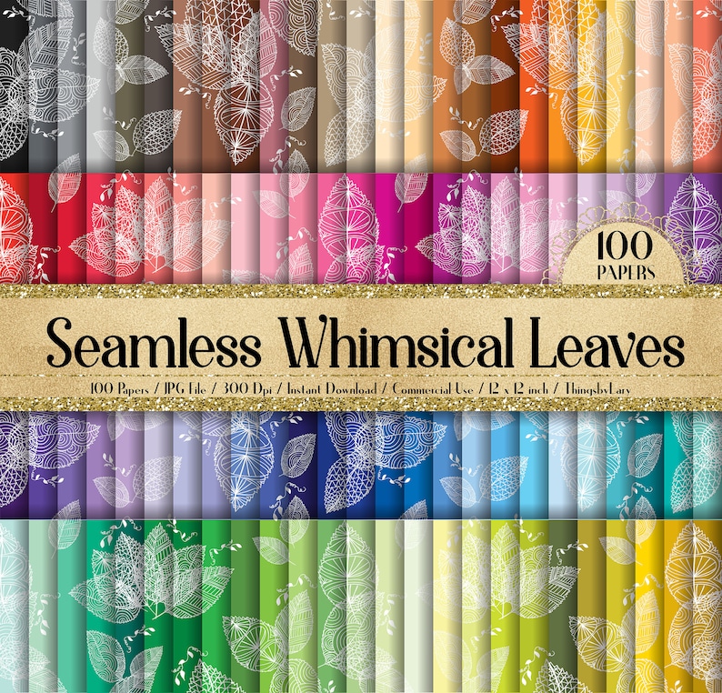 100 Seamless Whimsical Leaves Digital Papers 12x12 300 - Etsy